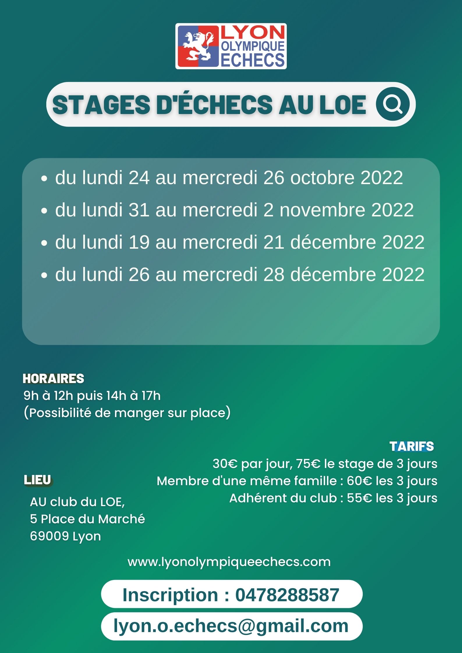 Stages d’échecs durant la Toussaint ! – Lyon Olympique Echecs